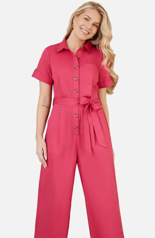 YUMI Button Up Utility Jumpsuit - Pink