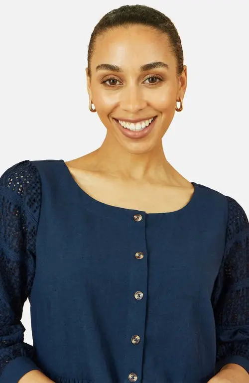 YUMI Broderie Anglaise Puff Sleeve Tunic Dress