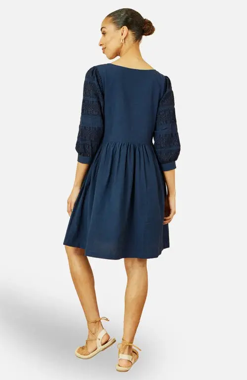 YUMI Broderie Anglaise Puff Sleeve Tunic Dress