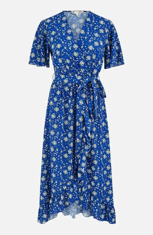 YUMI Frilled-hem Wrap Midi Dress - Blue