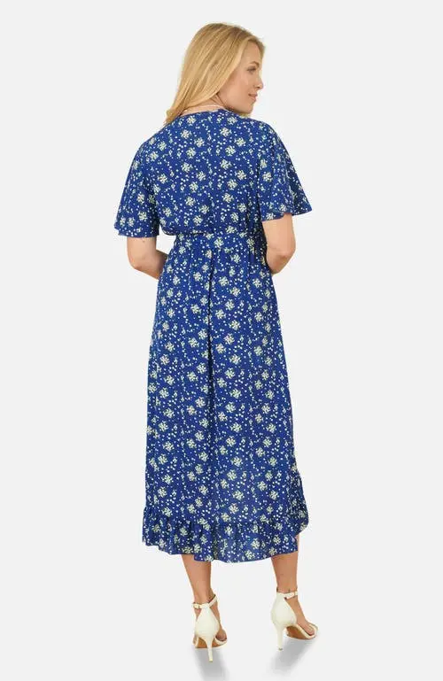 YUMI Frilled-hem Wrap Midi Dress - Blue