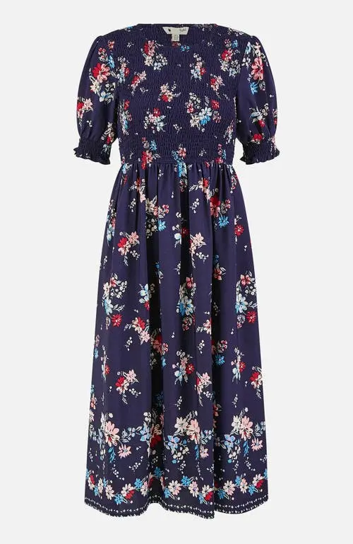 YUMI Smocked Bodice Floral Midi Dress