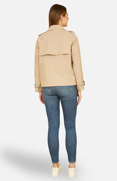 YUMI Cropped Trench Jacket With Pockets - Beige