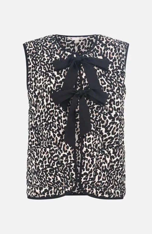 YUMI Sleeveless Bow-tie Leopard Waistcoat