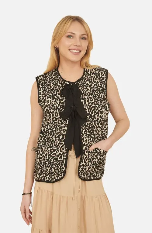 YUMI Sleeveless Bow-tie Leopard Waistcoat