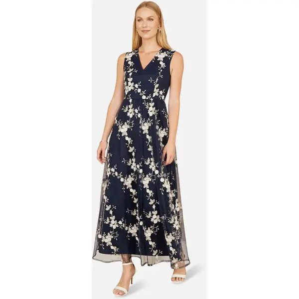 YUMI Mesh Embroidered Maxi Dress