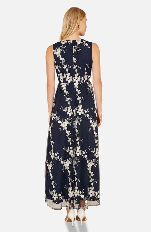 YUMI Mesh Embroidered Maxi Dress