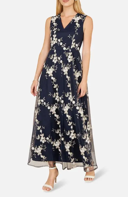 YUMI Mesh Embroidered Maxi Dress