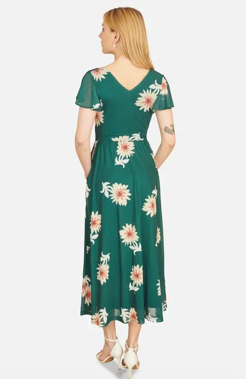 YUMI Mesh Flower Midi Dress With Pockets
