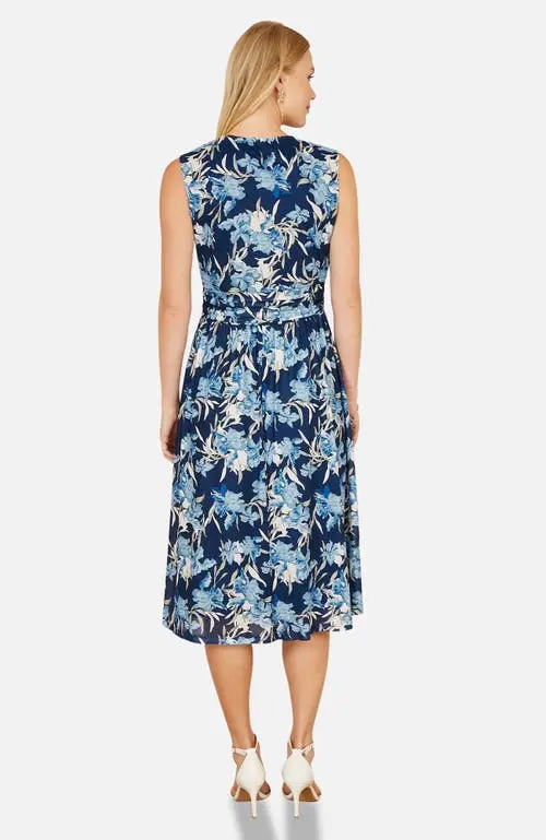 YUMI Floral Wrap V-neck Midi Dress