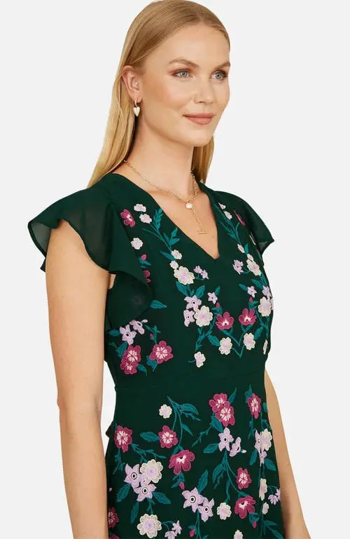 yumi embroidered dress Yumi Black Embroidered Long Mesh Sleeve Prom Skater Dress