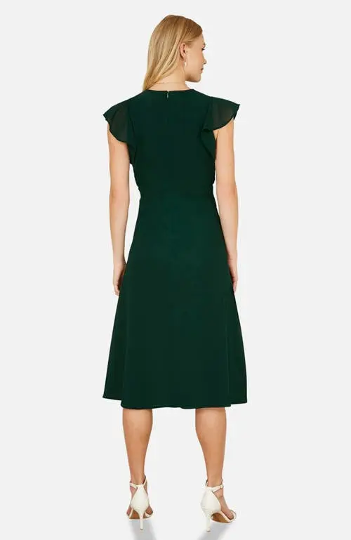 YUMI Floral Embroidered V-neck Midi Dress