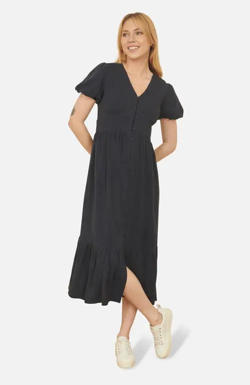 YUMI Viscose Button Through Midi Dress - Navy