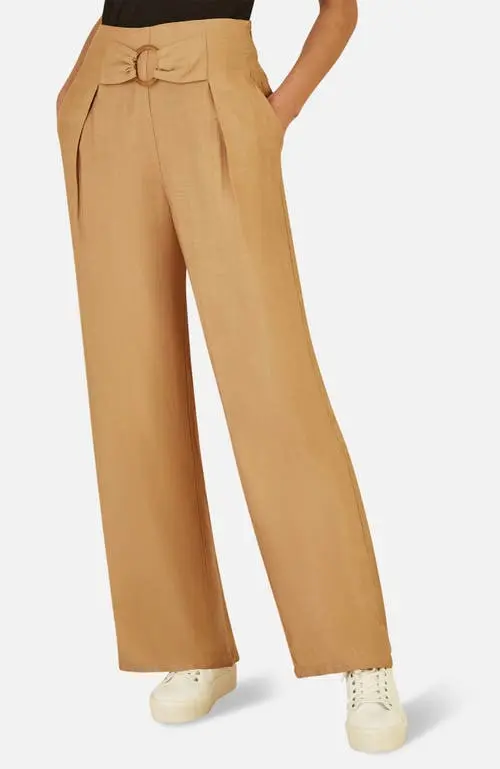 YUMI Wide Leg Pants With Buckle Detail - Brown