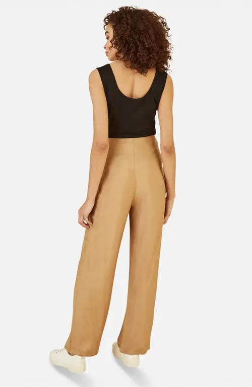 YUMI Wide Leg Pants With Buckle Detail - Brown