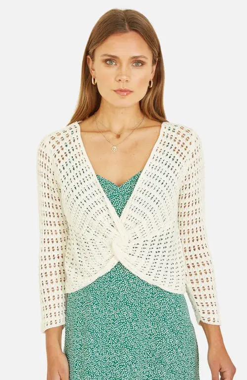 YUMI Crochet Cotton Twisted Bolero Cardigan - Ivory