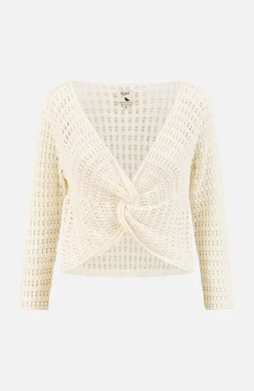 YUMI Crochet Cotton Twisted Bolero Cardigan - Ivory