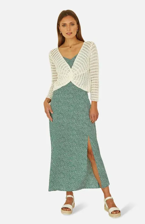 YUMI Crochet Cotton Twisted Bolero Cardigan - Ivory