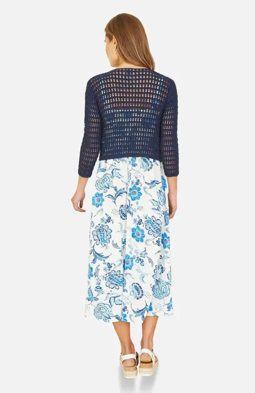 YUMI Crochet Cotton Twisted Bolero Cardigan - Navy