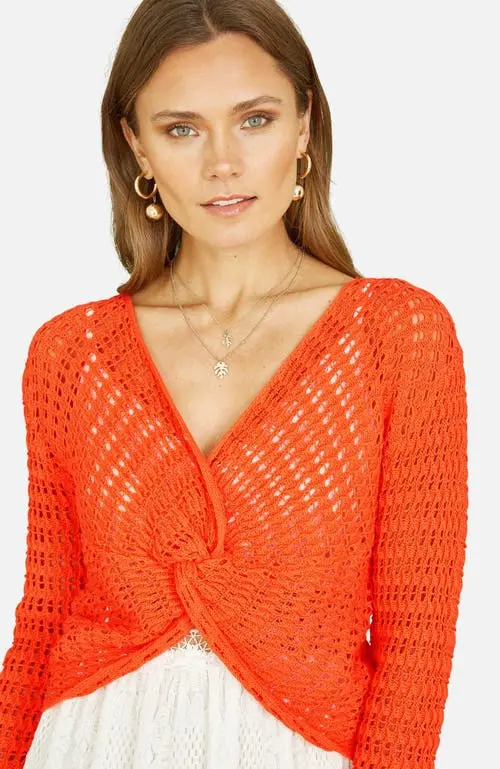 YUMI Crochet Cotton Twisted Bolero Cardigan - Orange
