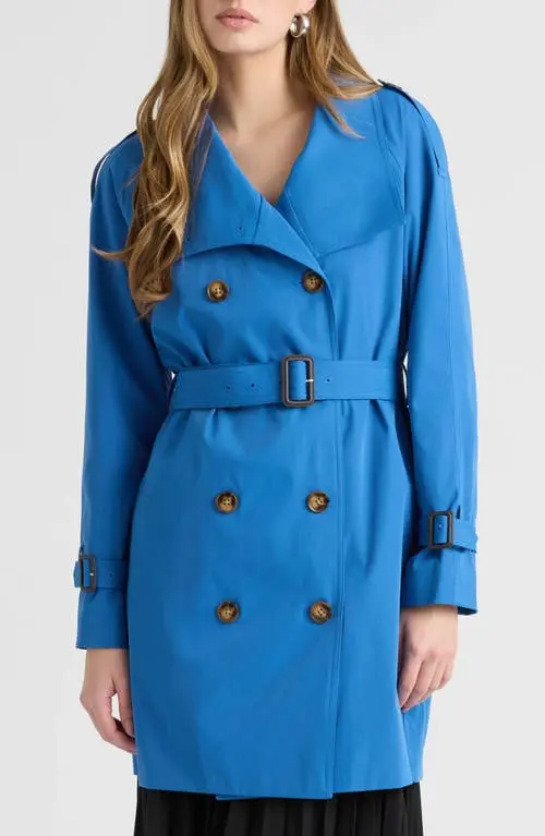 NVLT Belted Double Breasted Trench Coat - Denim Blue