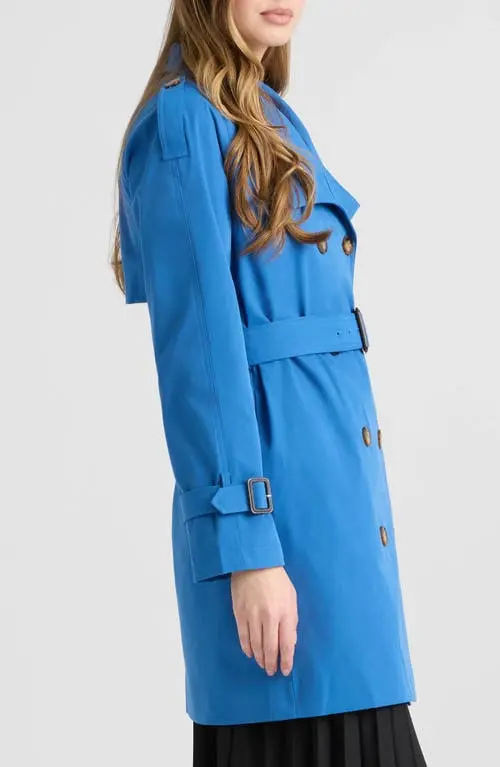 NVLT Belted Double Breasted Trench Coat - Denim Blue