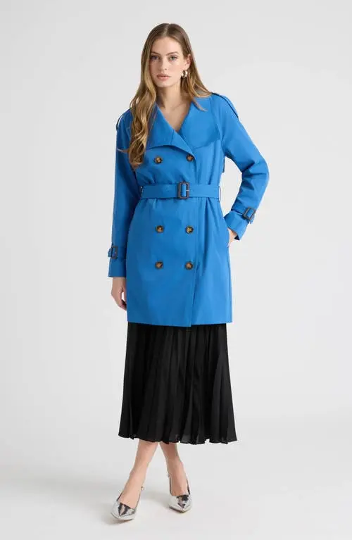 NVLT Belted Double Breasted Trench Coat - Denim Blue
