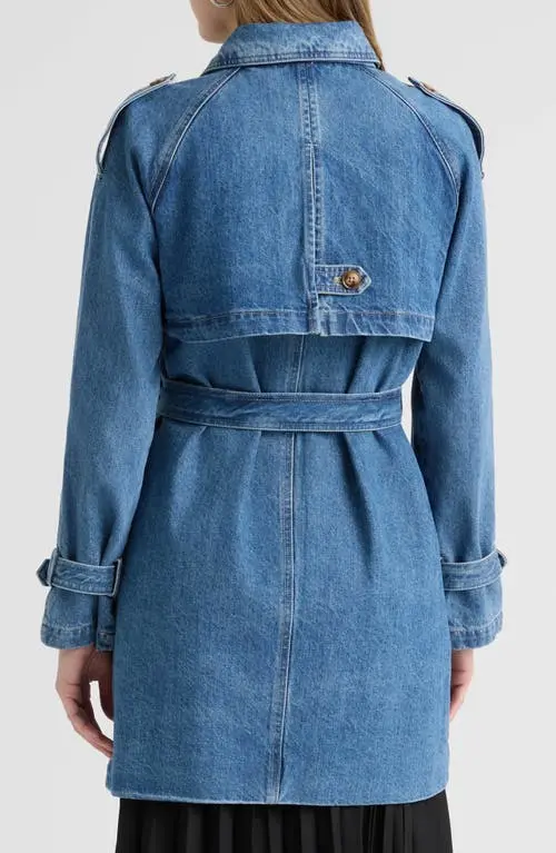 NVLT Belted Double Breasted Denim Trench Coat