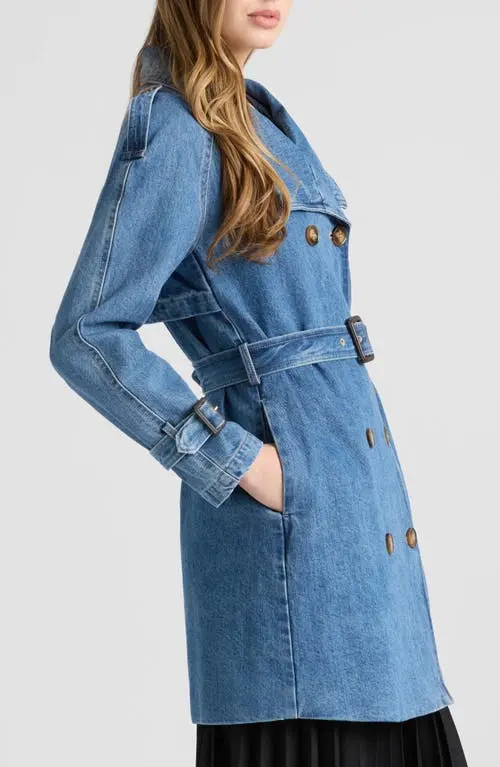 NVLT Belted Double Breasted Denim Trench Coat