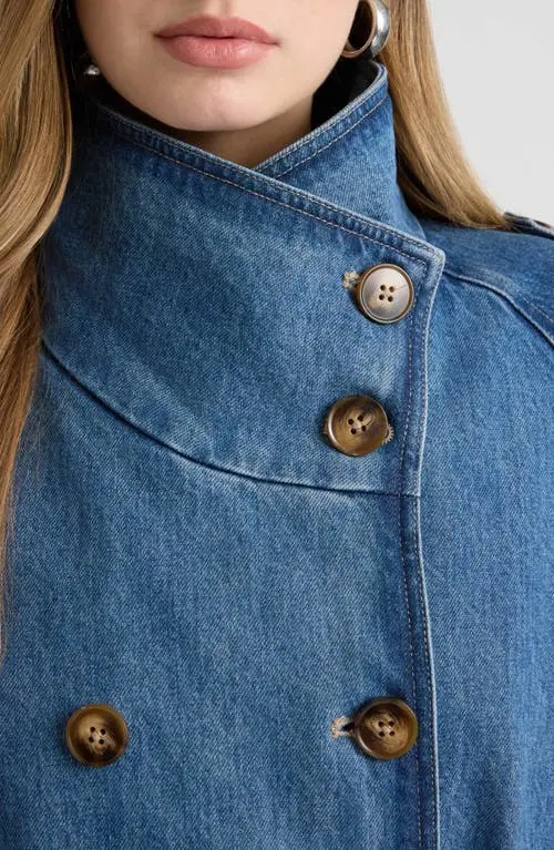 NVLT Belted Double Breasted Denim Trench Coat