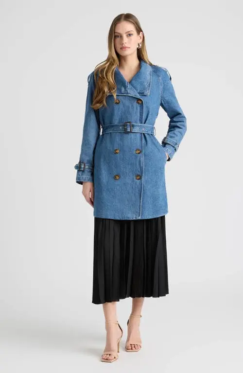 NVLT Belted Double Breasted Denim Trench Coat