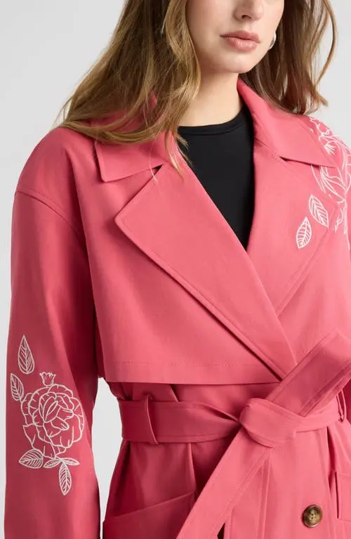 NVLT Embroidered Belted Trench Coat - Pitaya Red