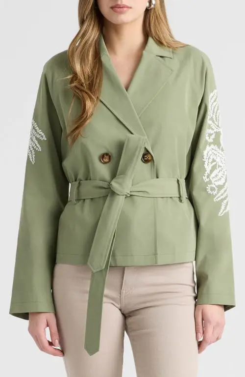 NVLT Embroidered Belted Crop Trench Coat
