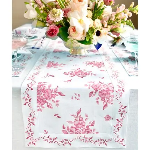 SOLINO HOME Linen Table Runner For Dining Table - Pink Floral
