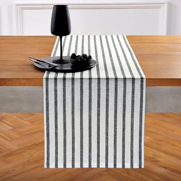 SOLINO HOME Linen Table Runnermadison Stripe - Black And White