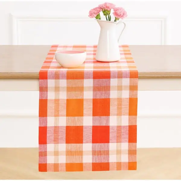 SOLINO HOME Linen Table Runnerfall Buffalo Check - Pumpkin