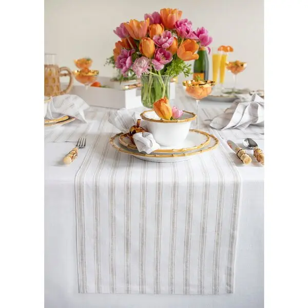 SOLINO HOME Linen Table Runnercapri Ticking Stripe - Natural And White
