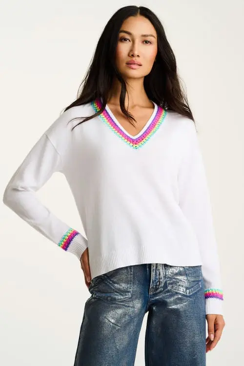 Lisa Todd Cotton V-neck Pullover Sweater - White