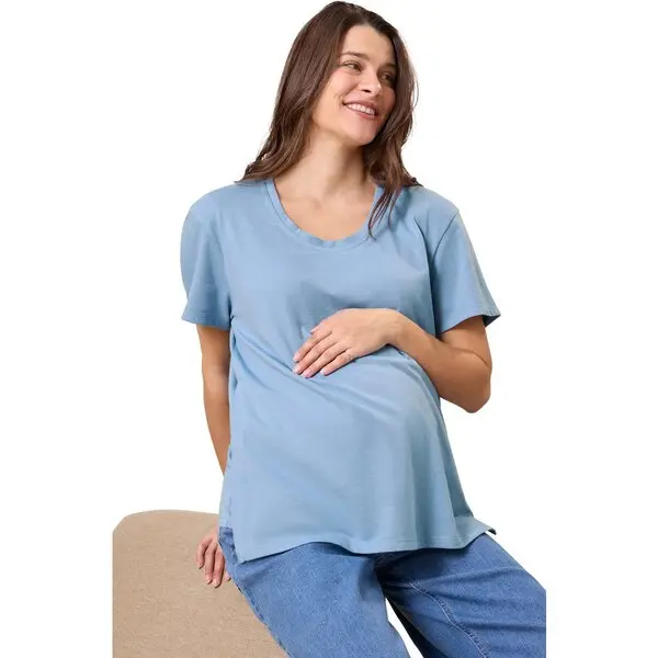 KINDRED BRAVELY Relaxed Cotton Scoop Neck Maternity & Nursing Tee - Vintage Blue