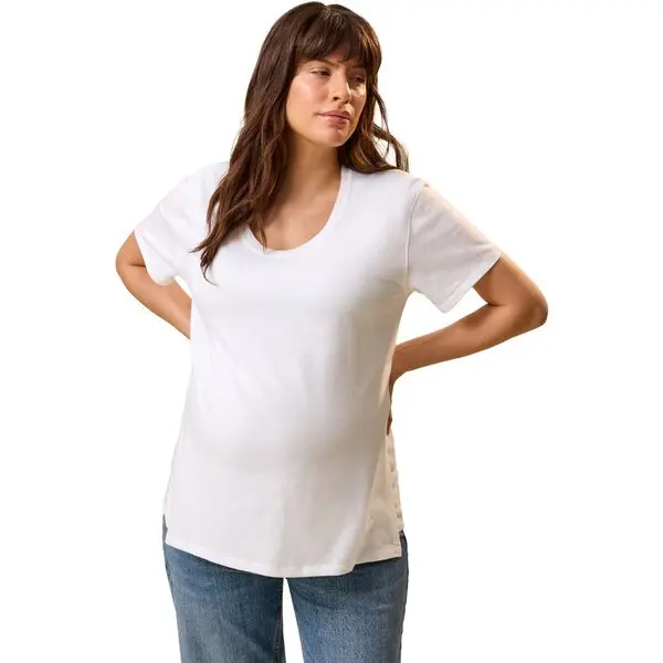 KINDRED BRAVELY Relaxed Cotton Scoop Neck Maternity & Nursing Tee - White