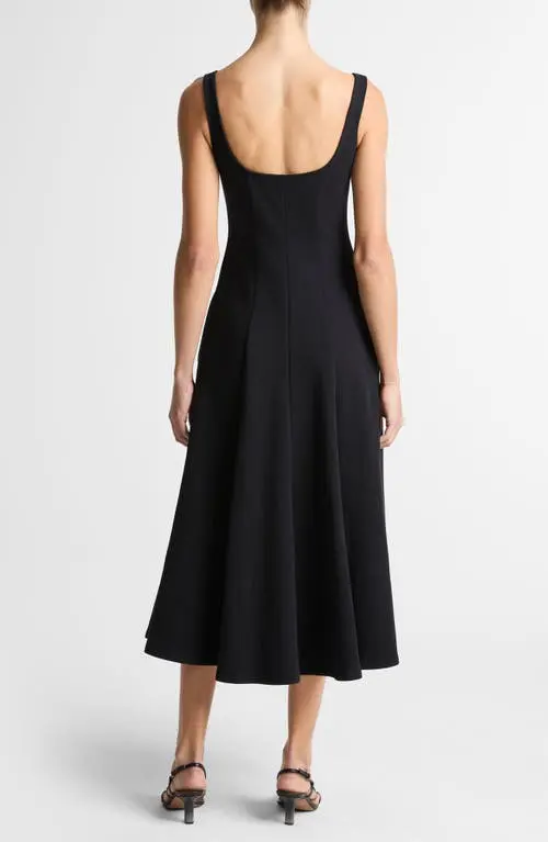 Vince Square Neck Fit-and-flare Midi Dress - Black