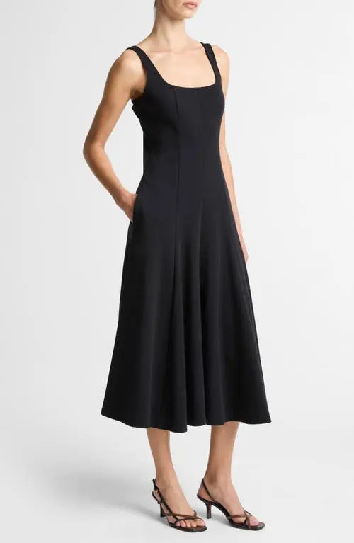 Vince Square Neck Fit-and-flare Midi Dress - Black