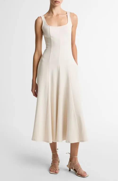Vince Square Neck Fit-and-flare Midi Dress - Flax