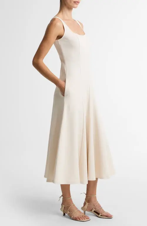 Vince Square Neck Fit-and-flare Midi Dress - Flax