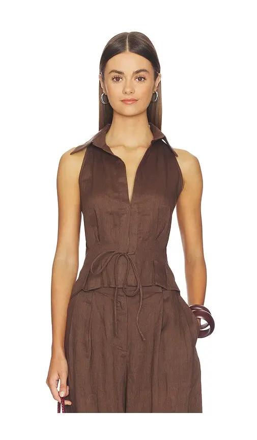 AEXAE Linen Sweetheart Top - Brown