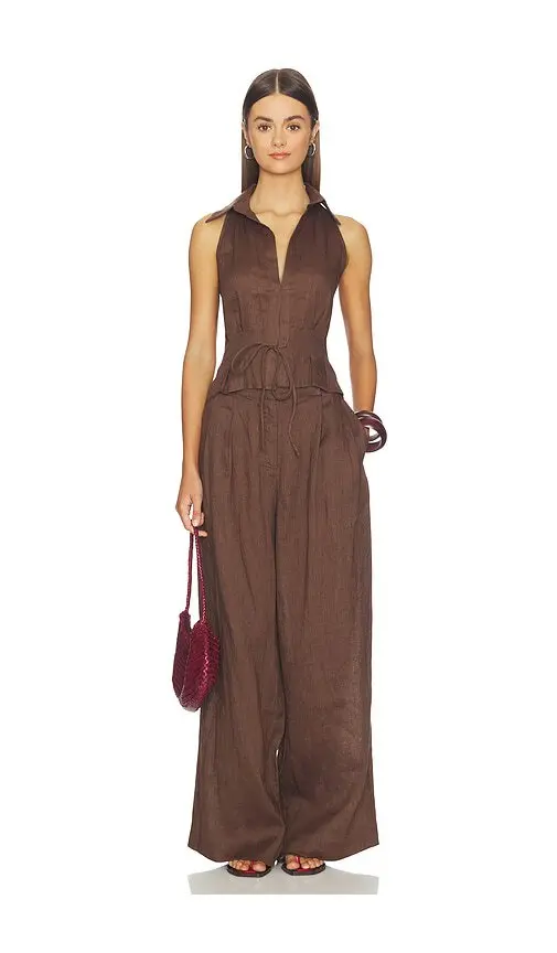 AEXAE Linen Sweetheart Top - Brown