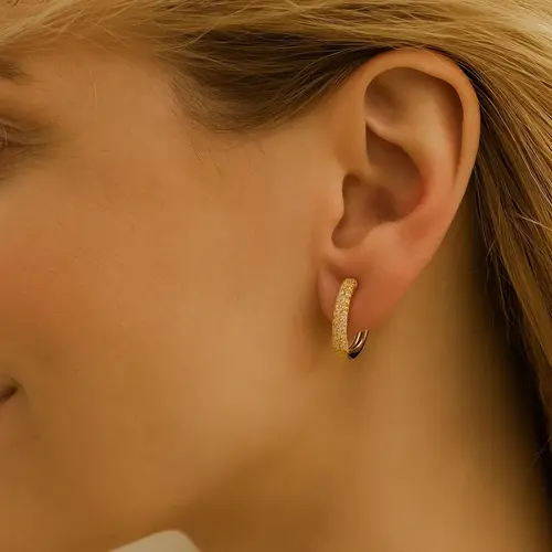 DLORIA Nadia Pavé Huggie Hoop Earrings - Gold