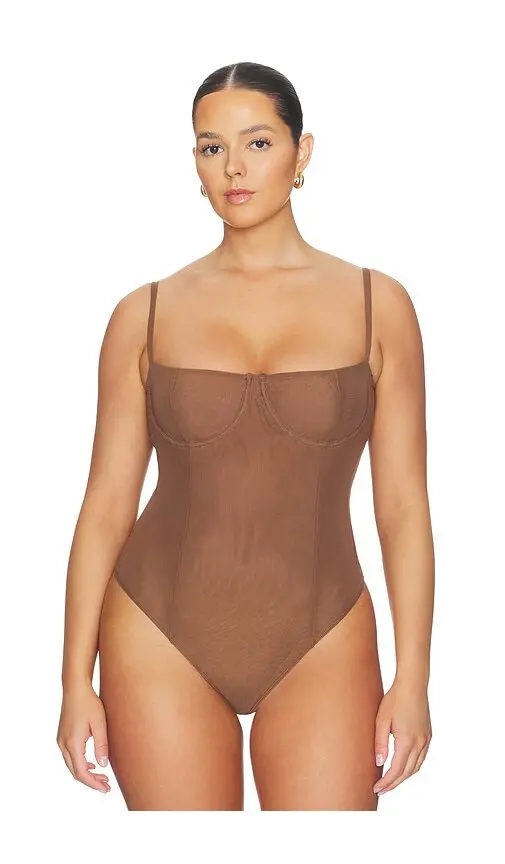 Good American Mesh Bustier Bodysuit Top