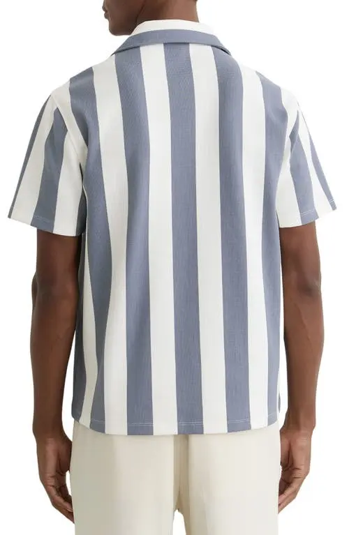 REISS Dexter Stripe Camp Shirt - Airforce Blue/o