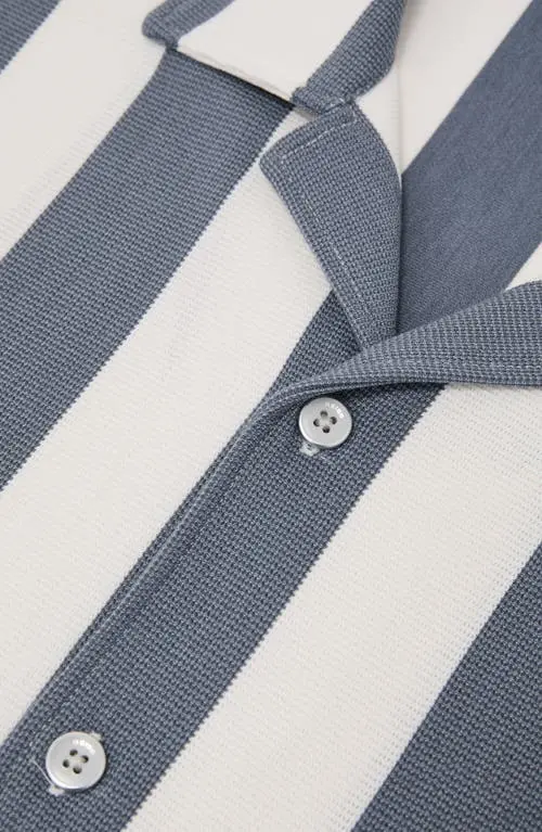 REISS Dexter Stripe Camp Shirt - Airforce Blue/o